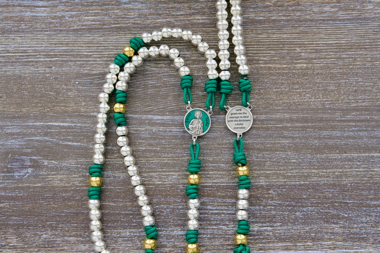 St. Jude Paracord Rosary | Heavy-Duty Metal Beads & Green Cord ...