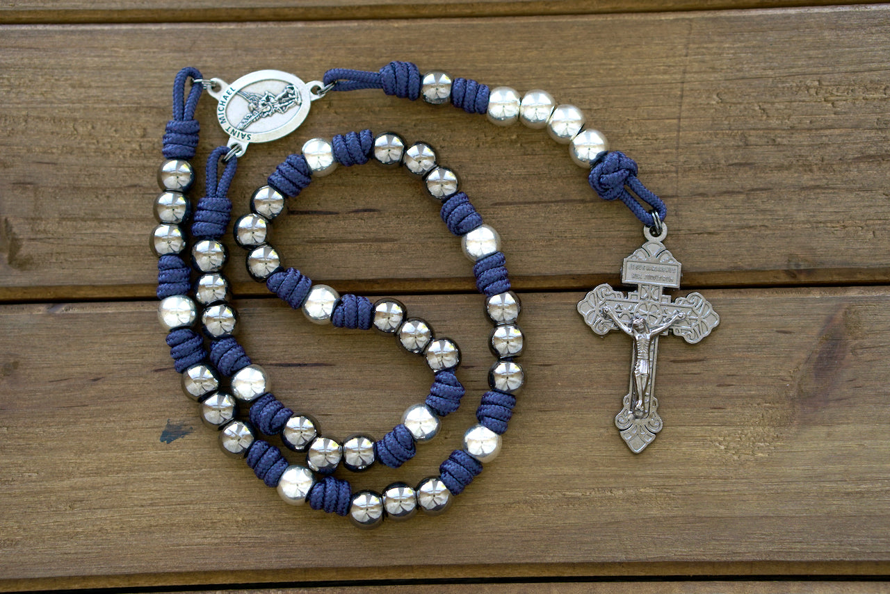 St. Michael Chaplet - Blue and Gunmetal - Premium Metal Paracord Chapl ...